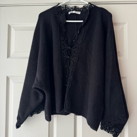 Zara | Sweaters | Zara Black Lace Trim Shrug | Poshmark